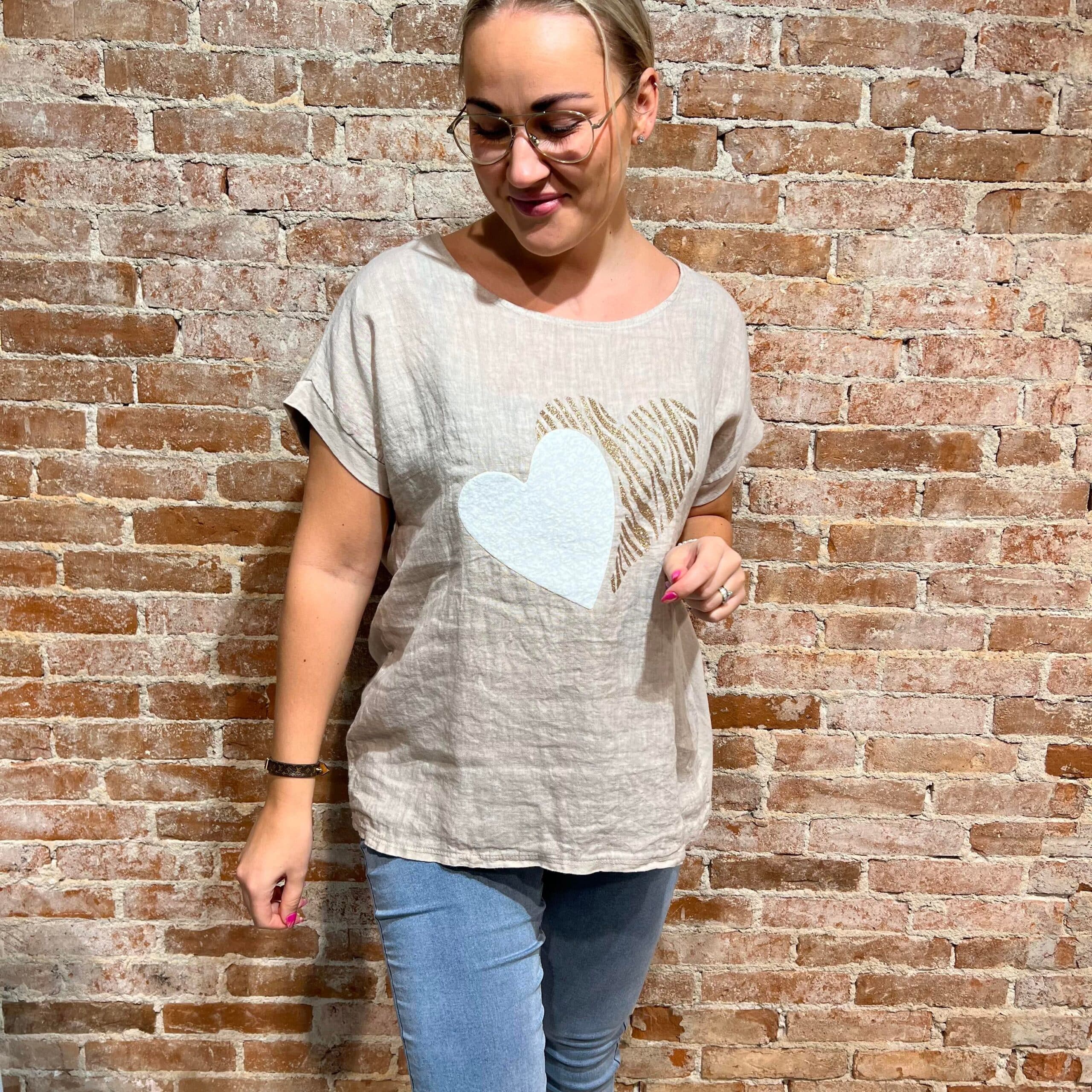 Devin heart blouse sand - Louise-viborg